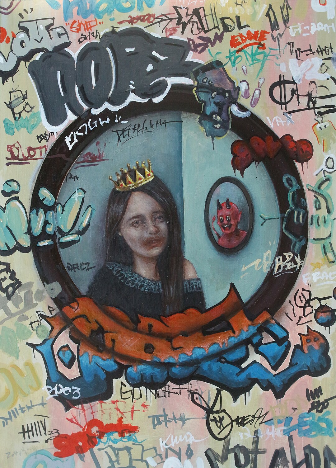 Defaced Family Portrait: Original Oil Painting, Graffiti Art - Etsy