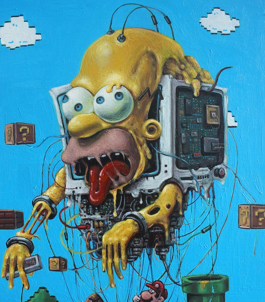 Time Travel Gone Wrong Oil Painting Homer Simpson X Super Mario Battle ...
