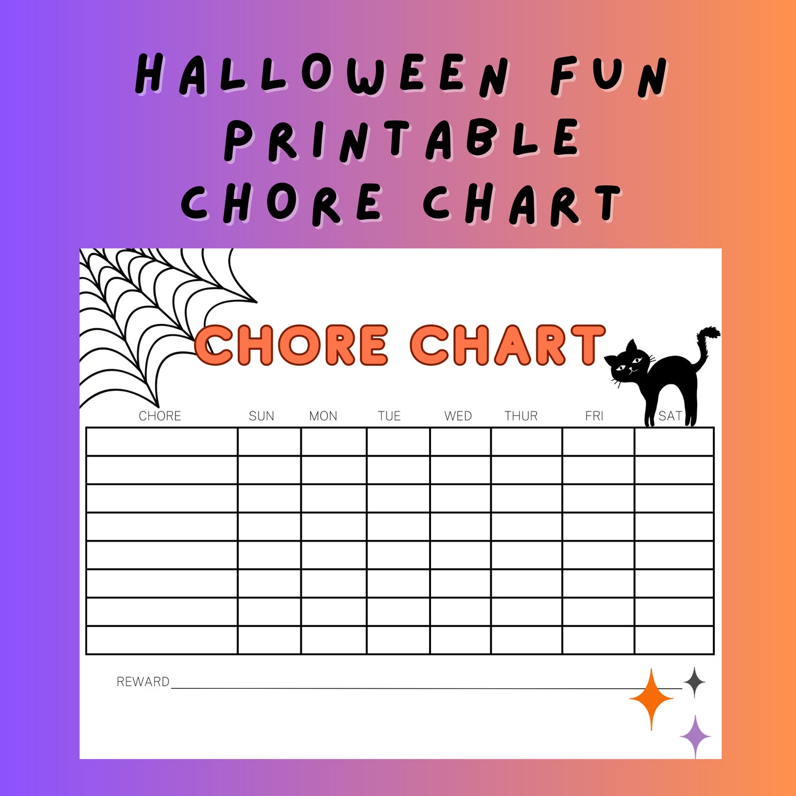 Halloween Themed Chore Chart Printable, Kids and Family Chore Chart ...