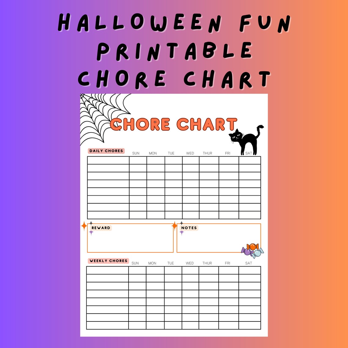 Halloween Themed Chore Chart Printable, Kids and Family Chore Chart ...