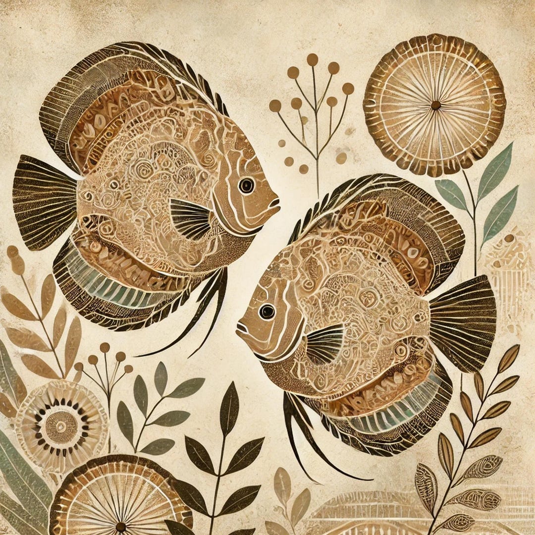 Boho Discus Fish Wall Art | Digital Download | Rustic Fish Illustration ...