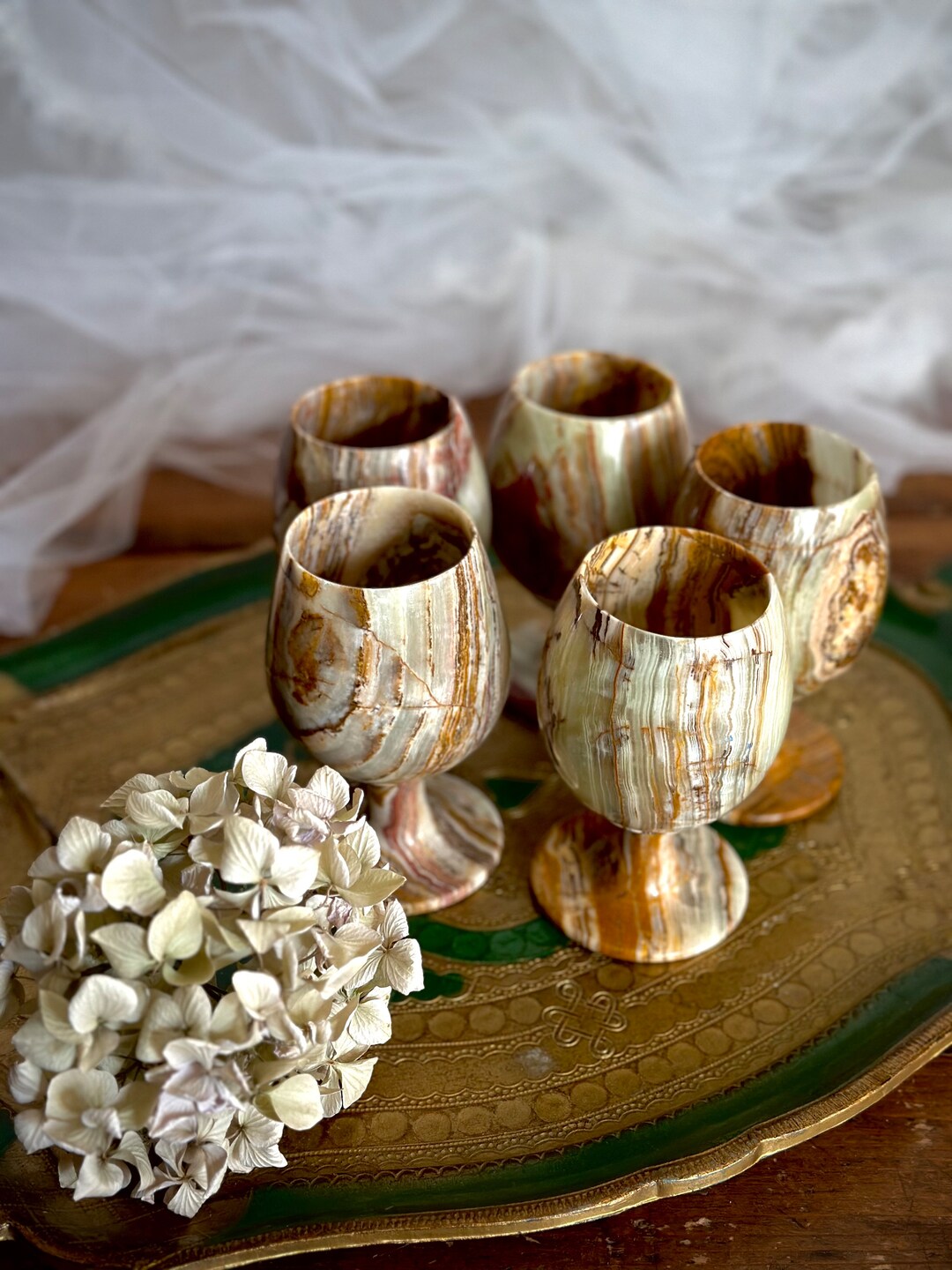 Set of Five Vintage Onyx Marble Carved Solid Stone Wine Cups/goblets - Etsy