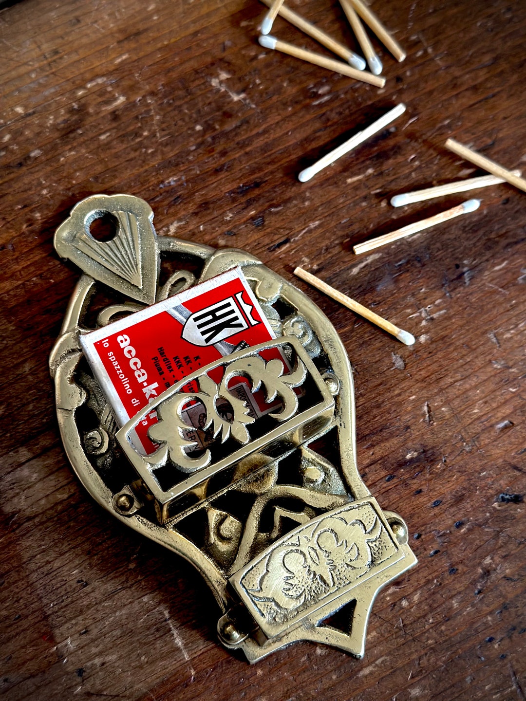 Antique Brass Wall Match Holder With 2 Pockets - Etsy