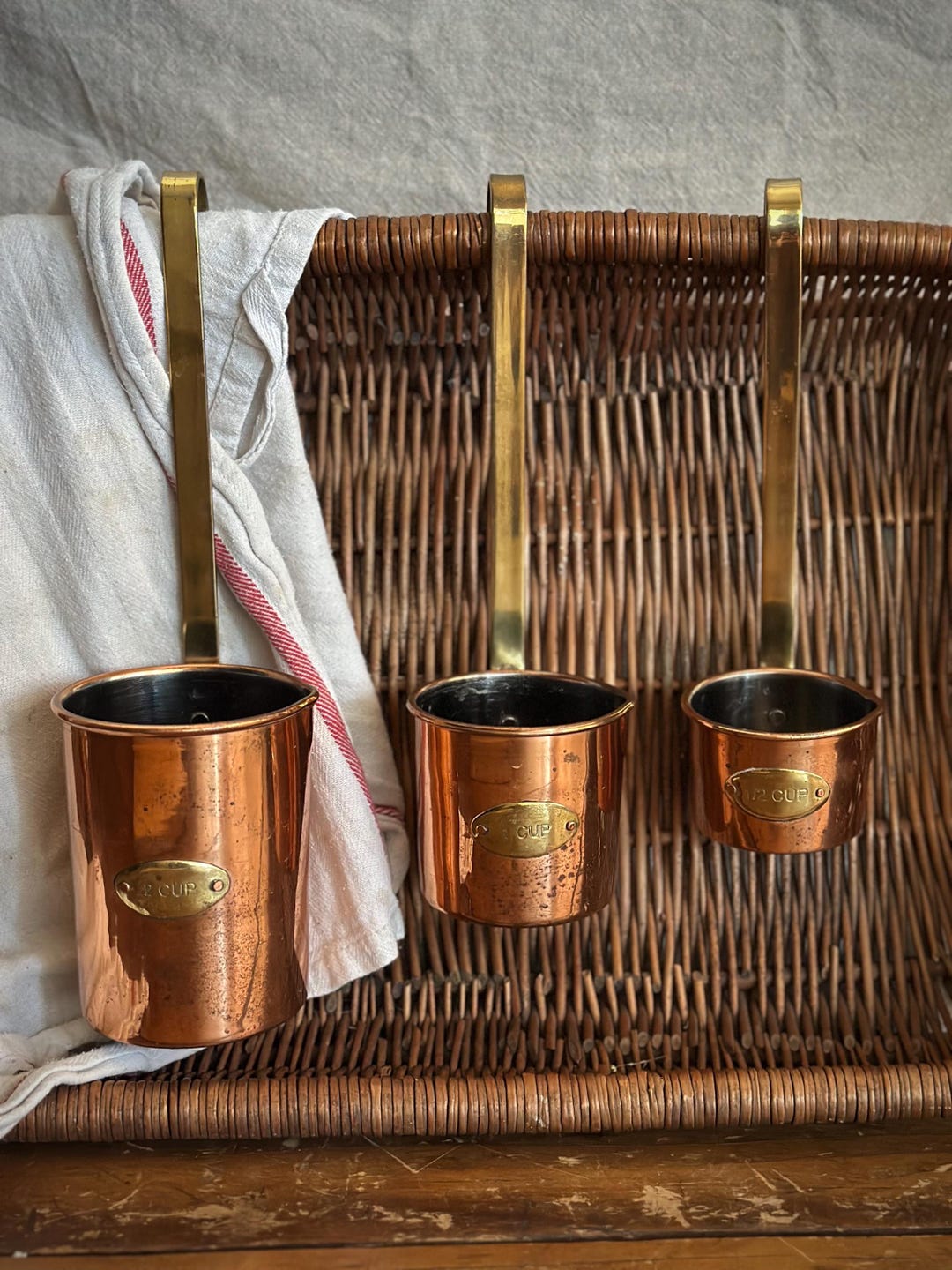 Vintage Copper and Brass Measuring Dipper Set - Etsy