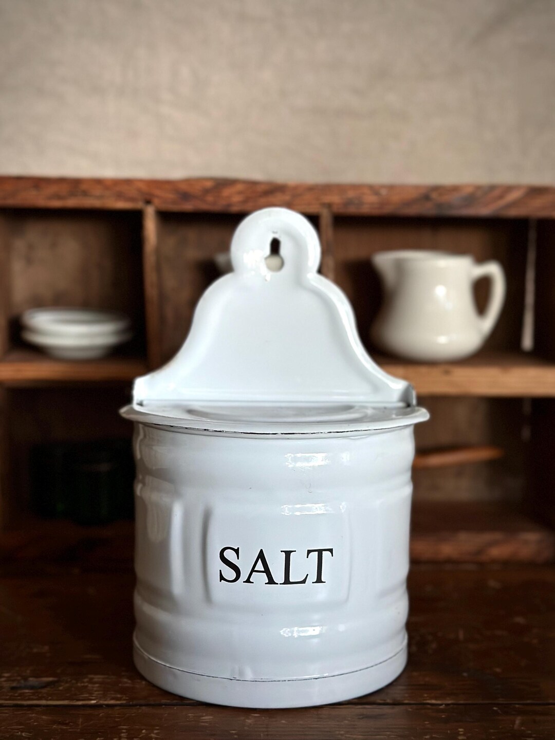 Vintage Enamel Salt Container - Etsy
