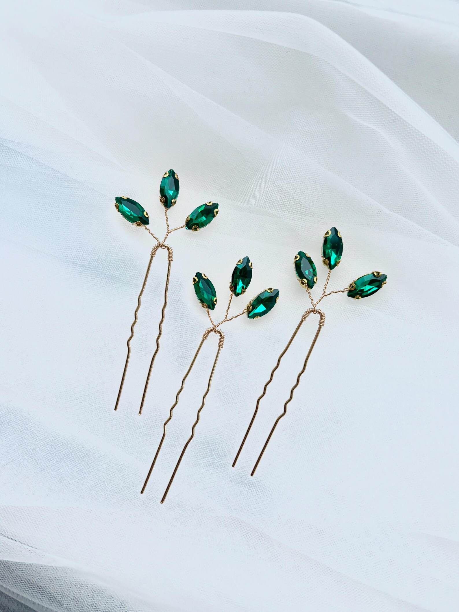 Crystal Hair Pins, Gold Bridal Hair Pins, Green Wedding Hair Pins ...