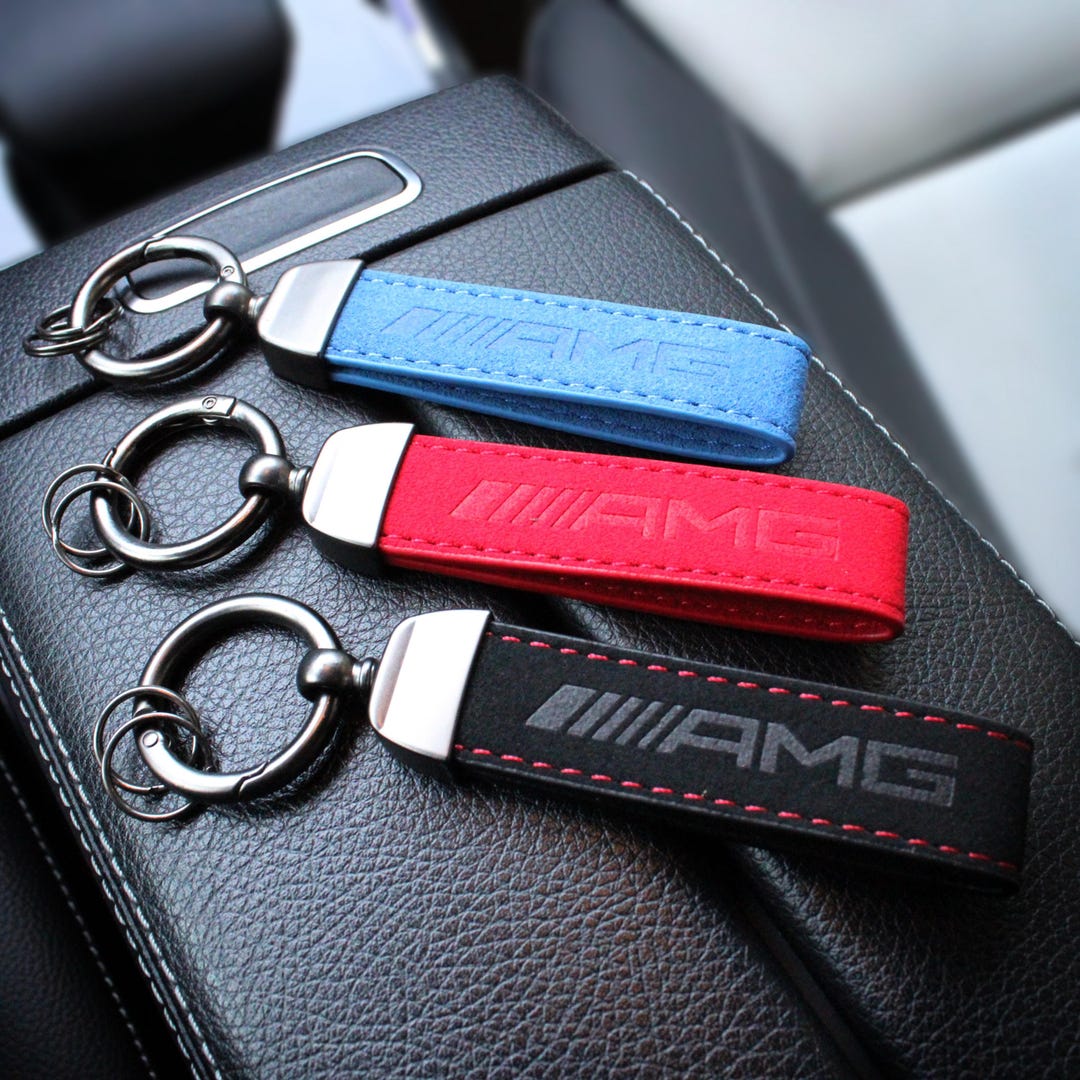 Mercedes AMG Suede Leather Keychain – Premium Keyring in Black, Red ...