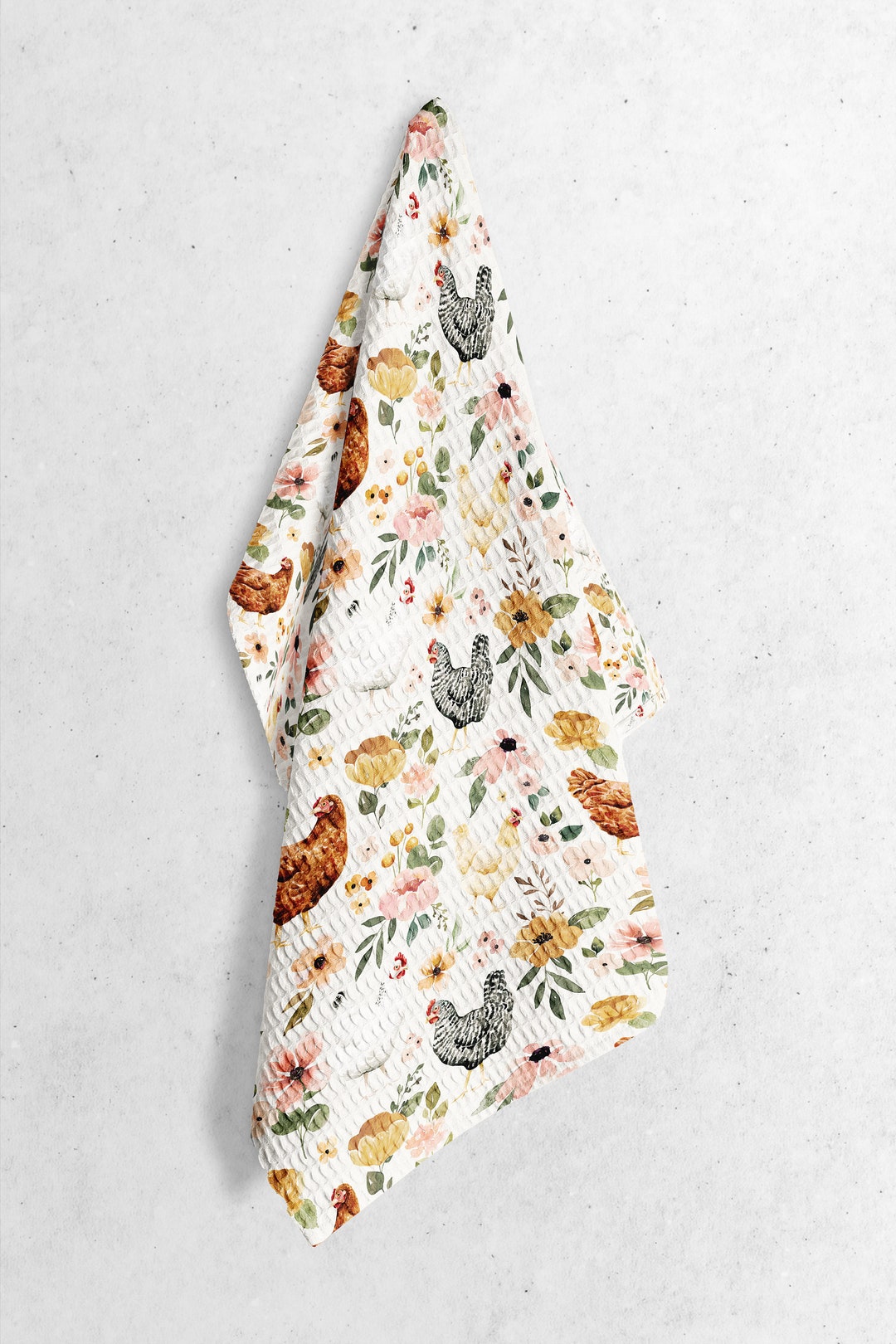 Charlotte Floral Chickens Waffle Towel, Kitchen Towel, Bathroom Towel ...