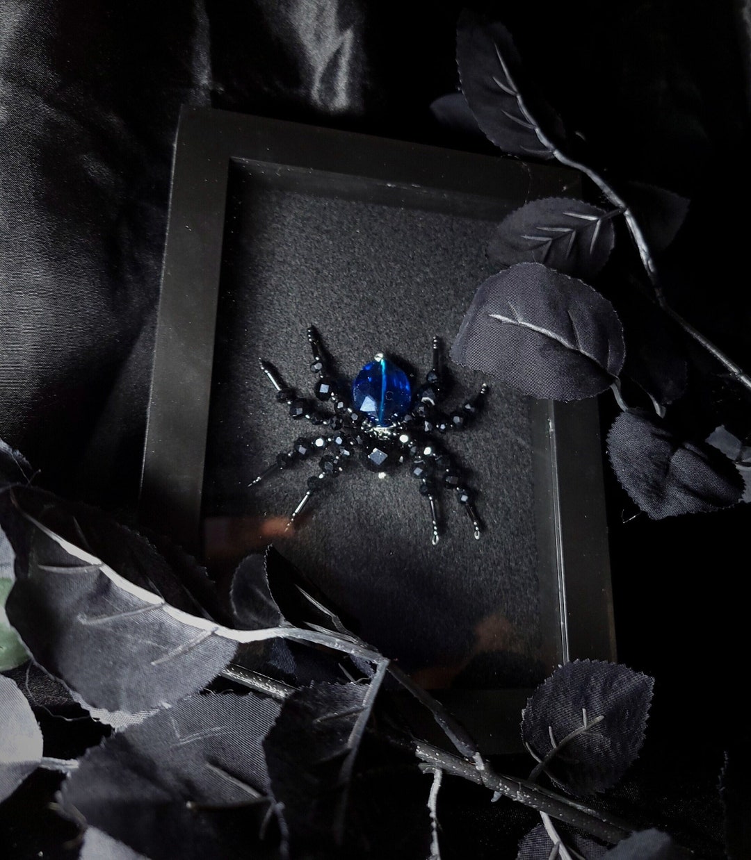 Glass Beaded Spider Art | Gothic Shadow Box Decor, Gothic Decor, Gothic ...