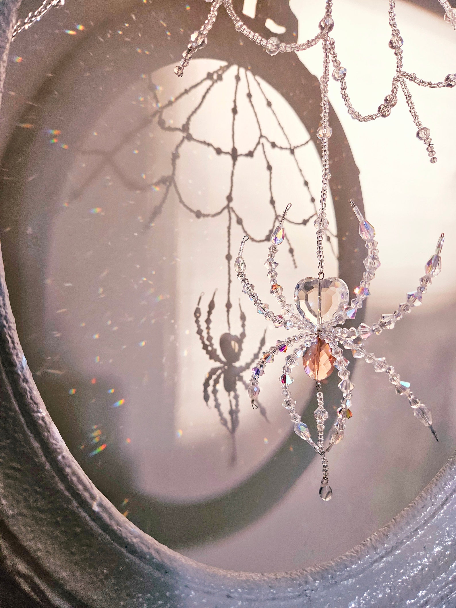 Pink Heart Beaded Spider Web Frame Wall Art | Gothic Wall Art, Witchy ...