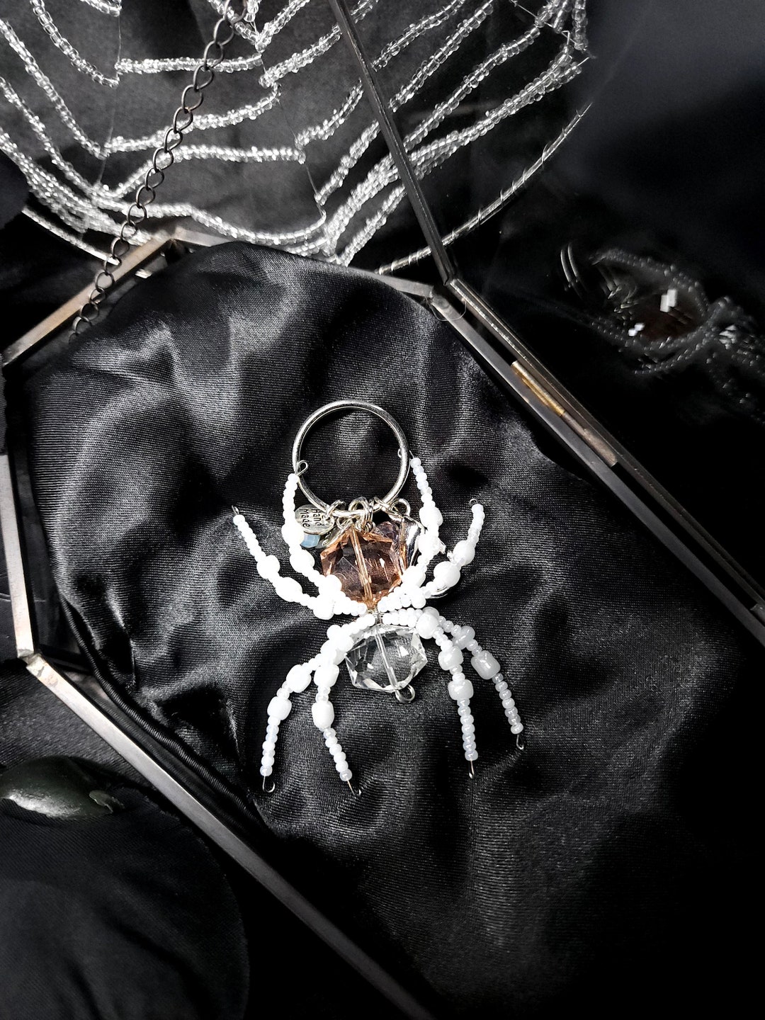 Pink Pearl Beaded Spider Keychain | Gothic Gifts, Goth Keychains ...
