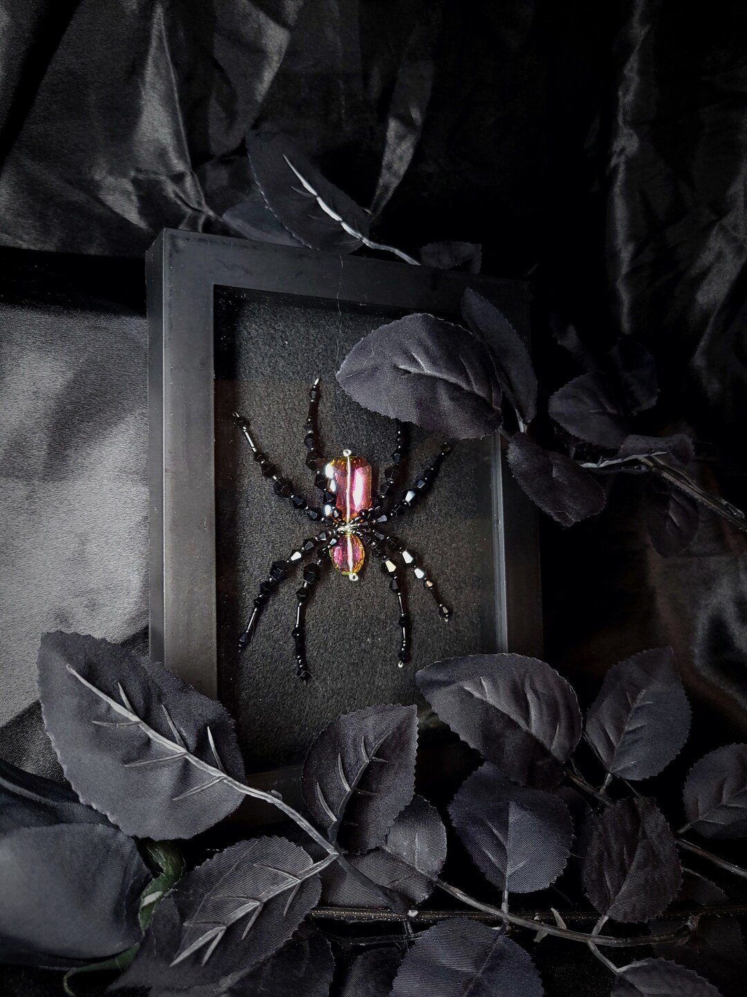 Glass Beaded Iridescent Spider | Gothic Decor, Shadow Box Wall Art ...