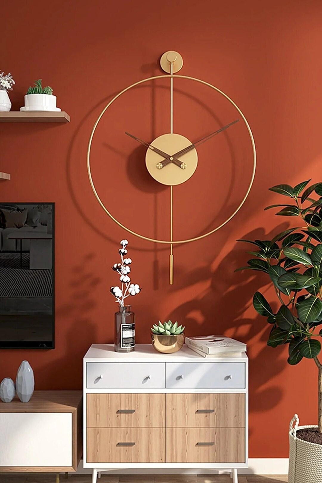 Gold, Modern Decorative Pendulum Metal Wall Clock Plus 60 Cm / 23.62 ...