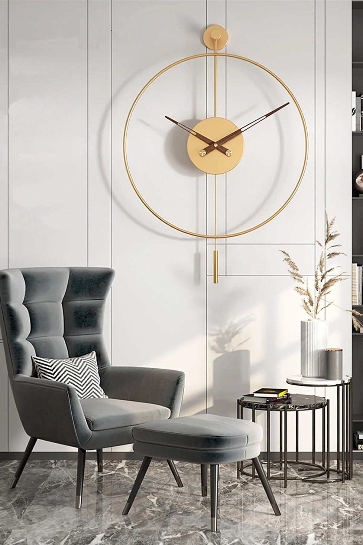 Gold, Modern Decorative Pendulum Metal Wall Clock Plus 60 Cm / 23.62 ...