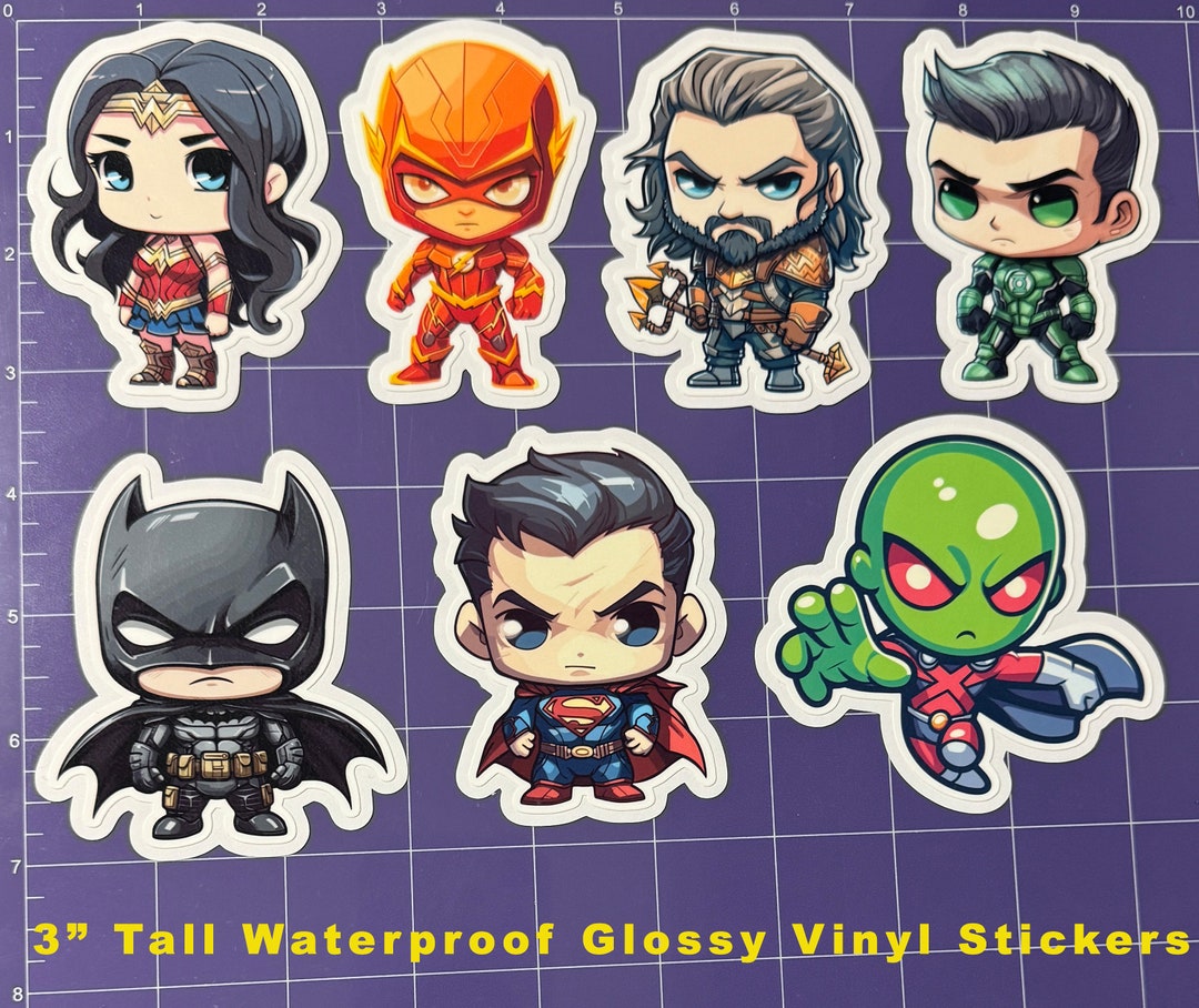 DC Hero Stickers, Glossy Waterproof Vinyl Stickers, 7 in the Set - Etsy