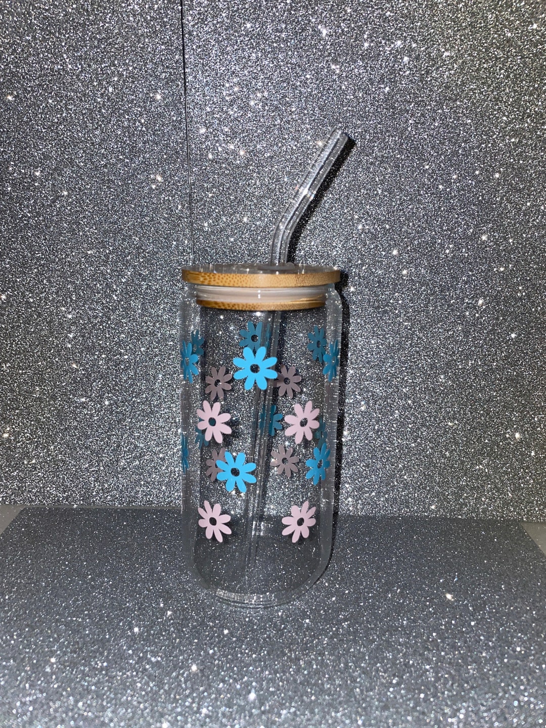 Custom Made Glass Cup W/ Bamboo Lid, Glass Straw - Etsy