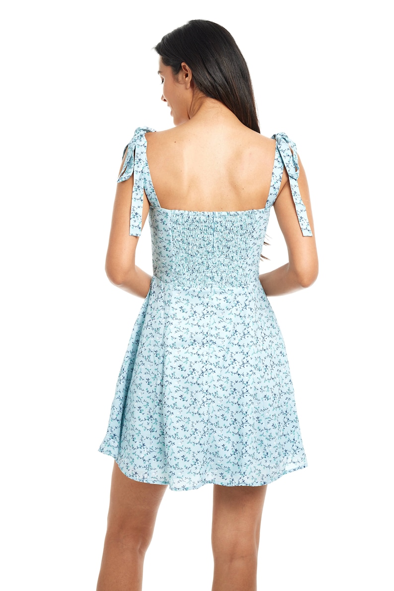 Blue Floral Print Mini Dress With Adjustable Shoulder Straps - Etsy