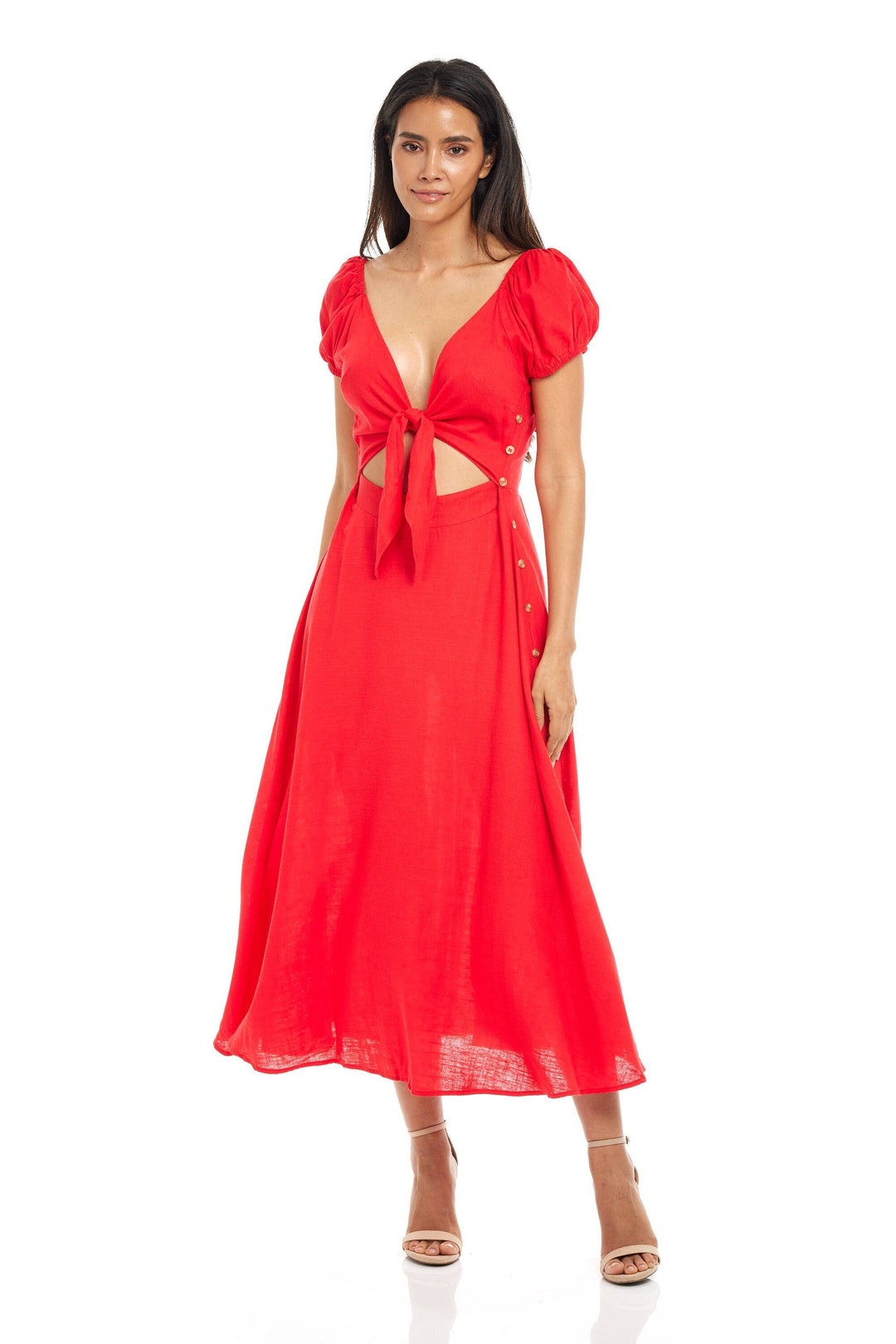 Red Front Cut Out Midi Dress - Etsy