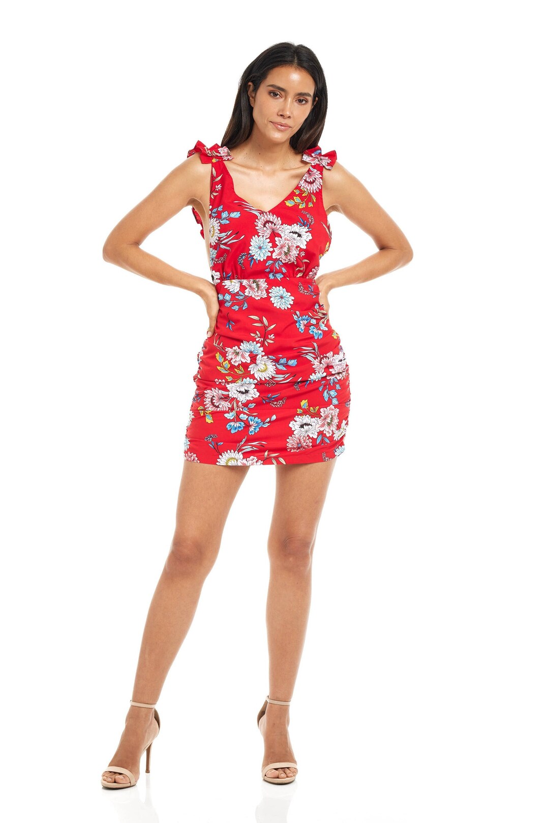 Red Floral Mini Dress With Open Back - Etsy