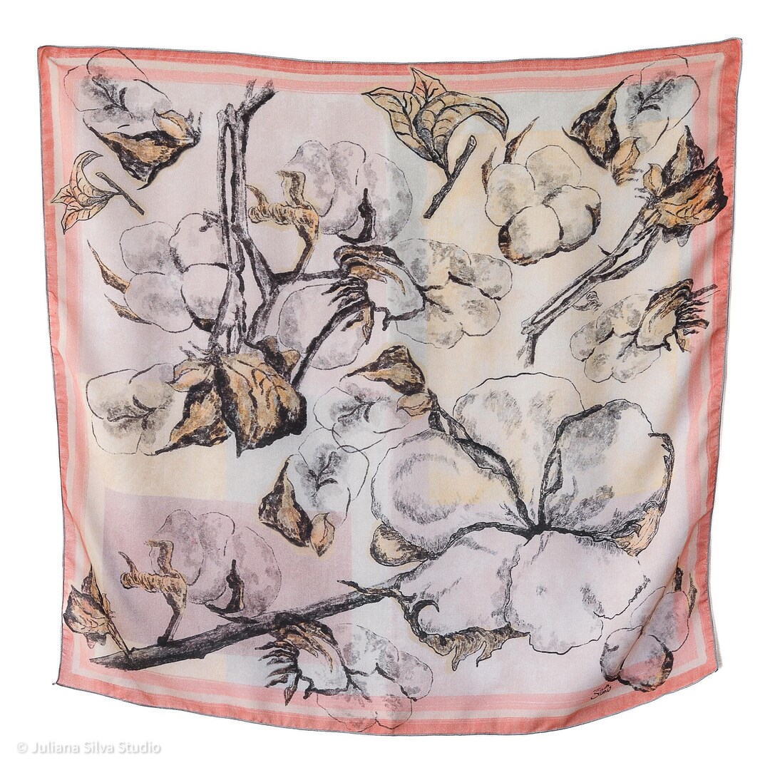 Silk Modal Square Scarf, Cotton Bloom Pattern Scarves for Women, Floral ...