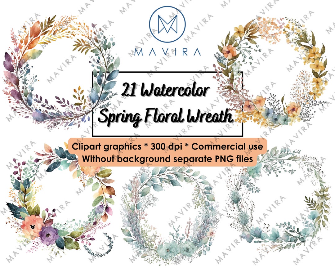Watercolor Spring Floral Wreaths Clipart Floral Frames Springtime ...