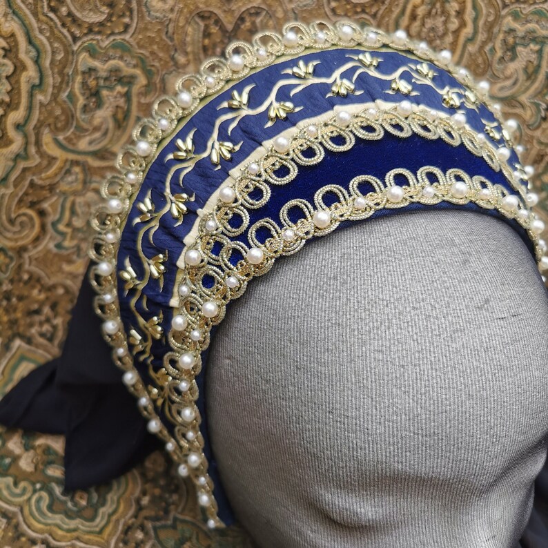Blaue französische Haube Anne Boleyn Renaissance Hut Tudor - Etsy.de