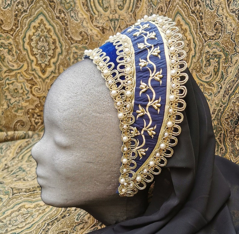 Blaue französische Haube Anne Boleyn Renaissance Hut Tudor - Etsy.de