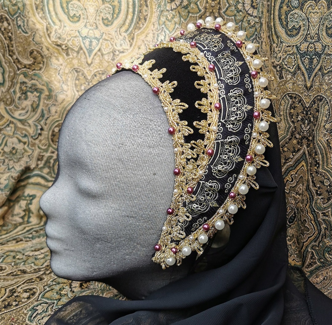 Black Renaissance French Hood Anne Boleyn Hat Tudor - Etsy