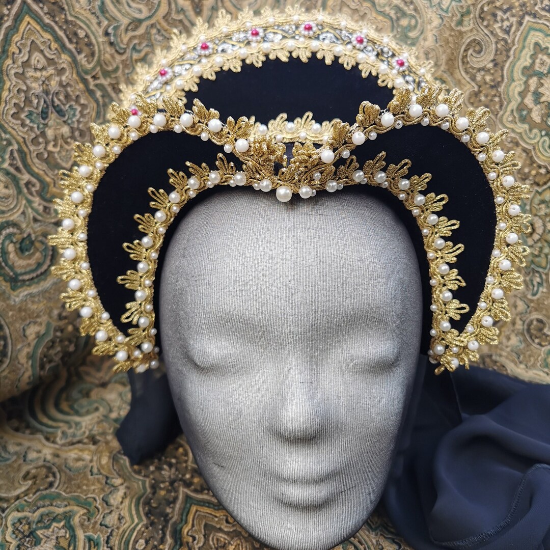 Black French Hood Anne Boleyn Renaissance Hat Tudor - Etsy