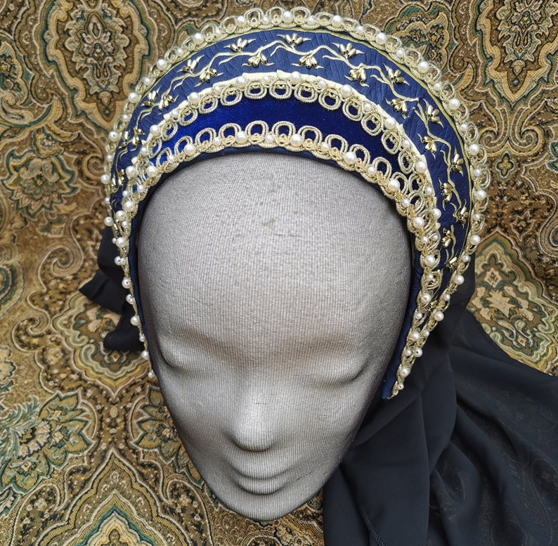 Blaue französische Haube Anne Boleyn Renaissance Hut Tudor - Etsy.de