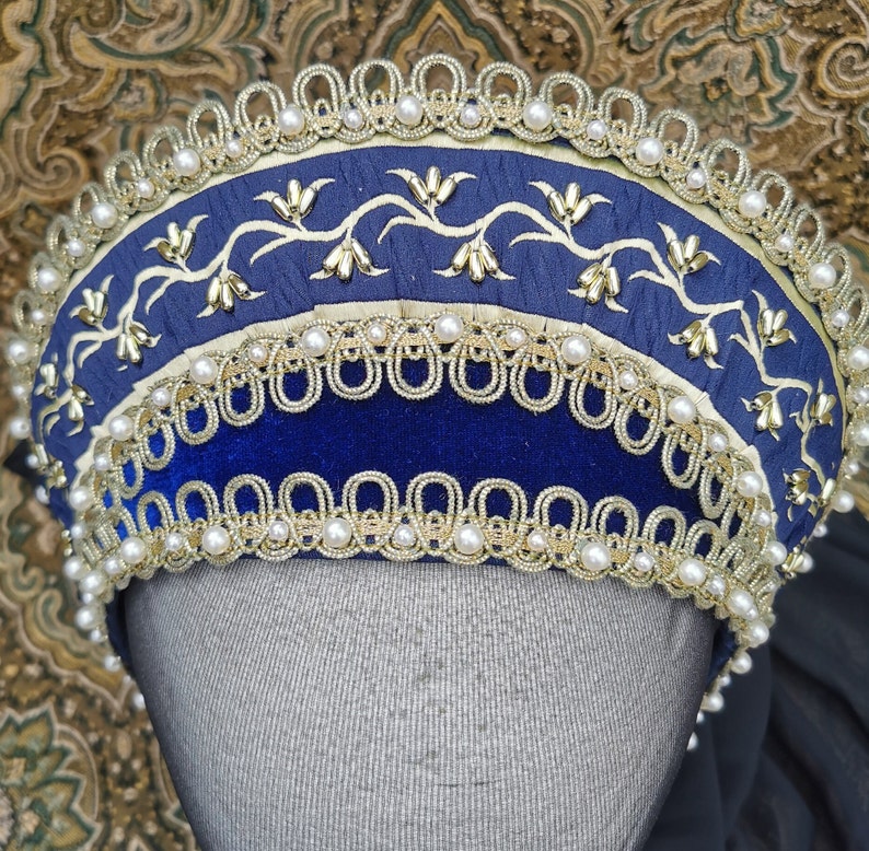 Blaue französische Haube Anne Boleyn Renaissance Hut Tudor - Etsy.de