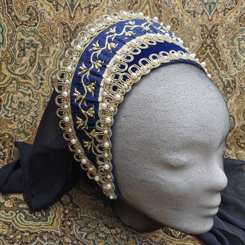 Blaue französische Haube Anne Boleyn Renaissance Hut Tudor - Etsy.de