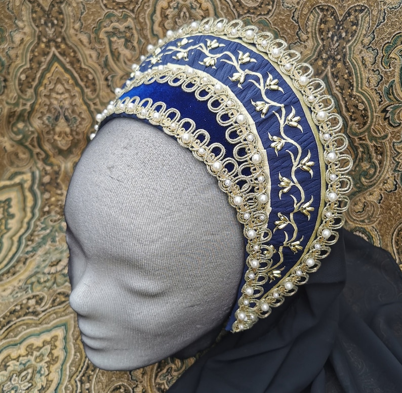 Blaue französische Haube Anne Boleyn Renaissance Hut Tudor - Etsy.de