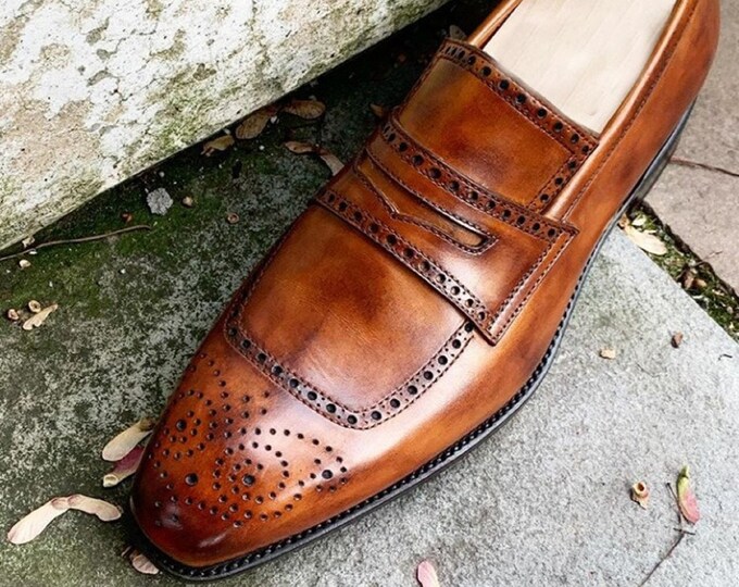 Bespoke Handmade Genuine Leather Brown Color Moccasin Loafer Men Shoes ...