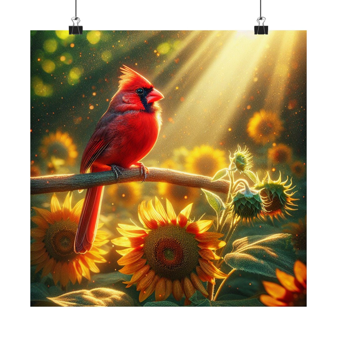 Carol Marie's Cardinal Satin Poster, Cardinals and Sunflowers Design ...