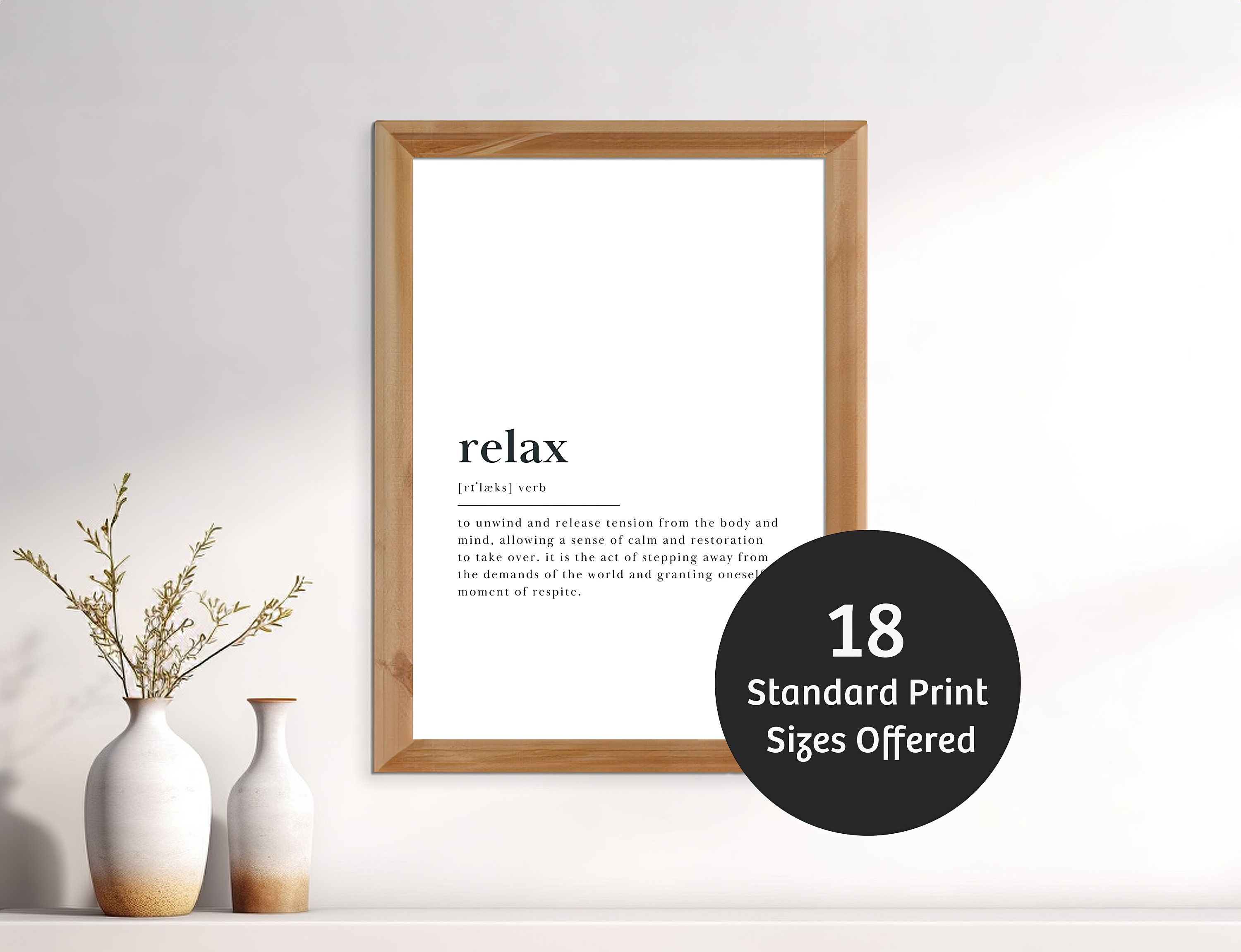 Relax Definition Print, Text Wall Art, Minimalist Poster Wall Decor ...