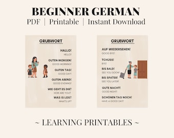 German Language, GERMAN FOR BEGINNERS, Set of 8 Posters, Learn German ...
