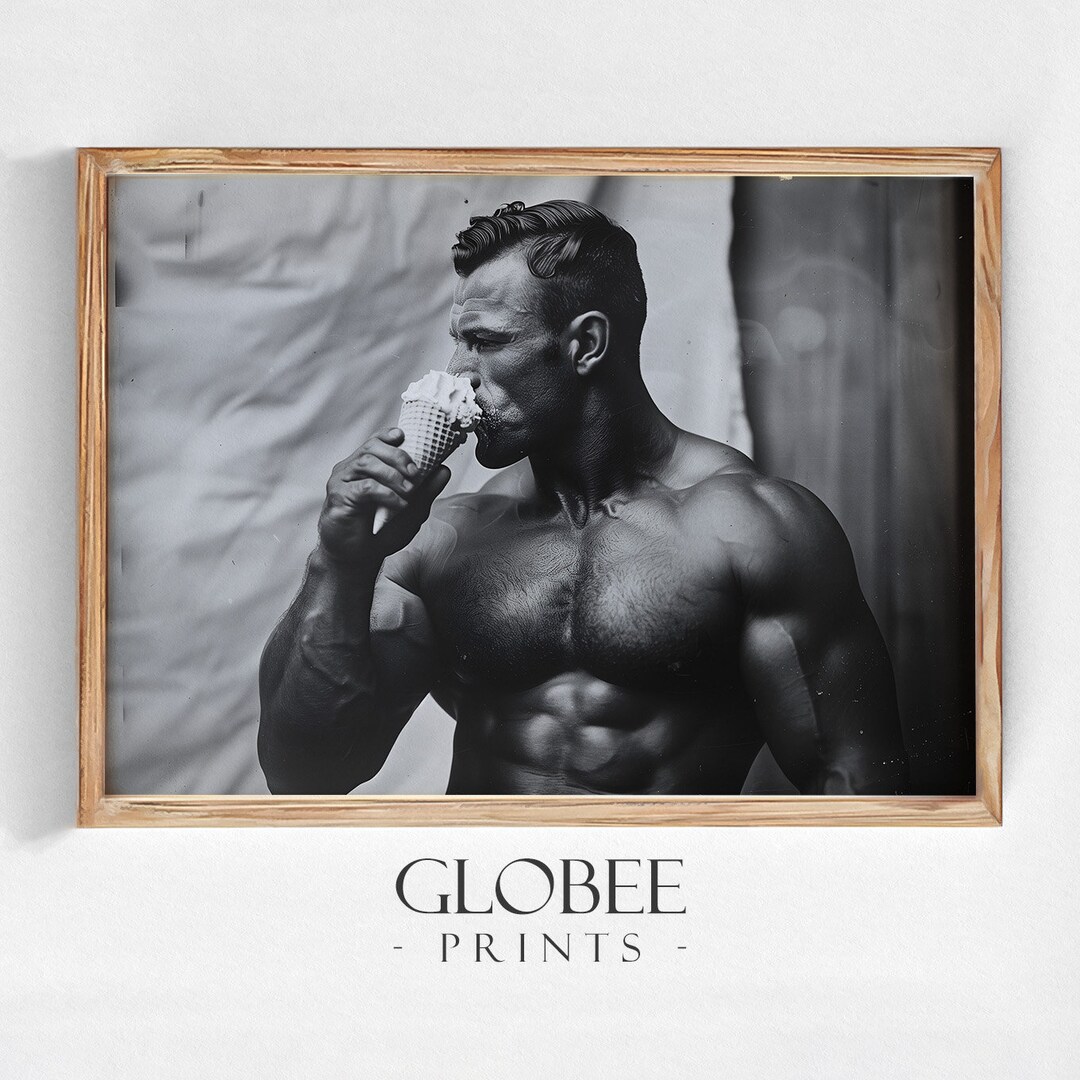 1920s Bodybuilder Eating Ice Cream: Vintage Funny Art Print (digital ...