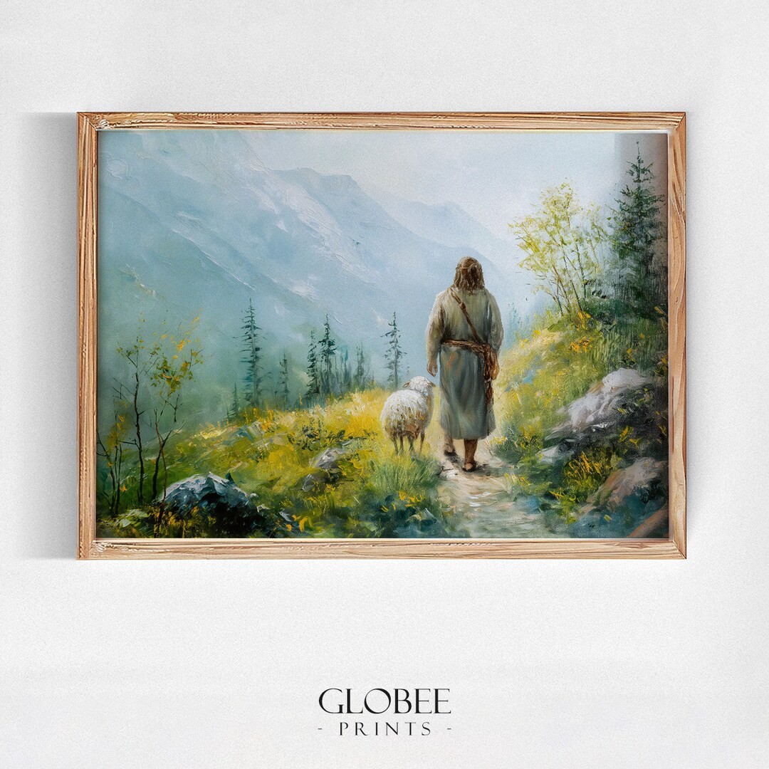 Jesus With One Sheep Religion Day Decor Religious Gift Jesus Good ...