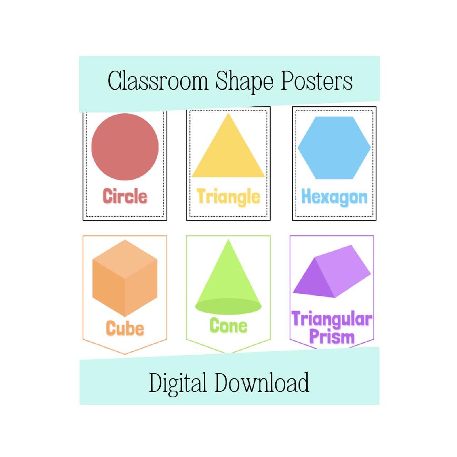 Bright Modern 2D and 3D Shape Posters for Classroom Decor - Etsy