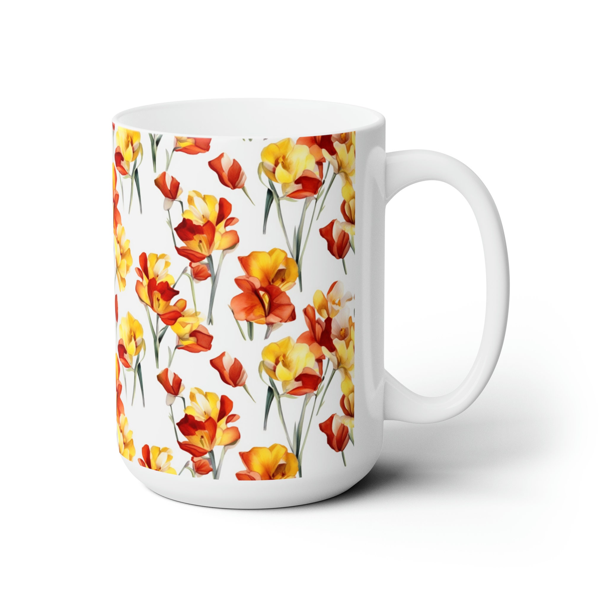 Freesia Flower Mug, Botanical Mug, Tea Cup, Coffee Mug, Hot Chocolate ...