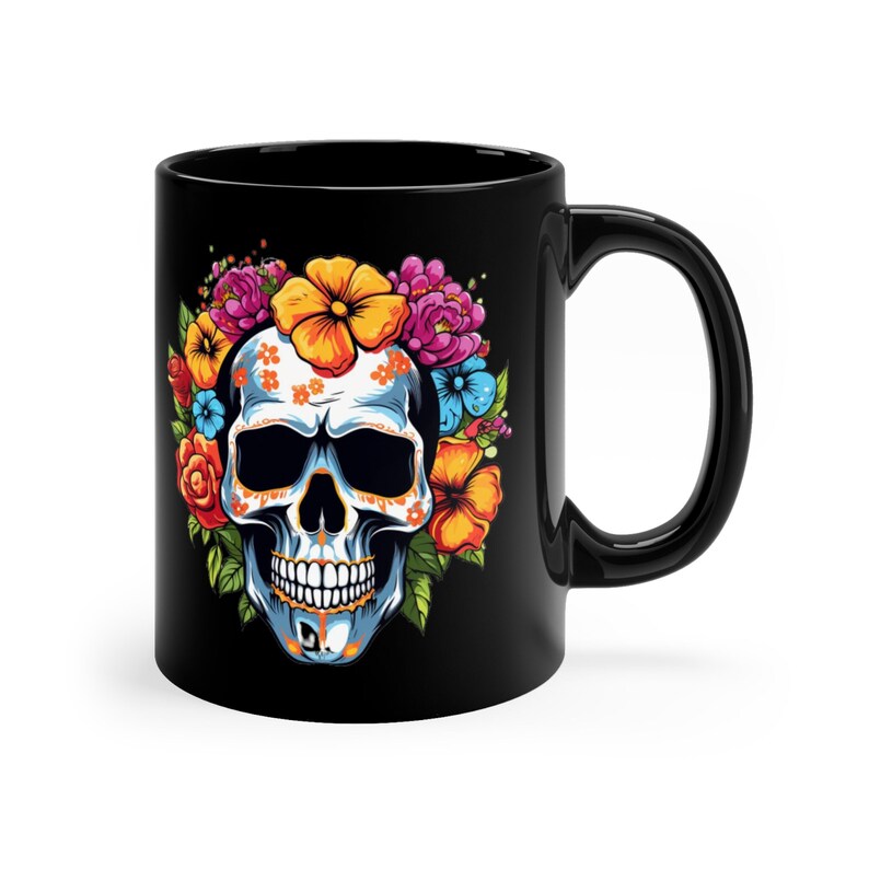 Halloween Flower Skull Mug, Spooky Halloween Skull Mug, Skull and Roses ...