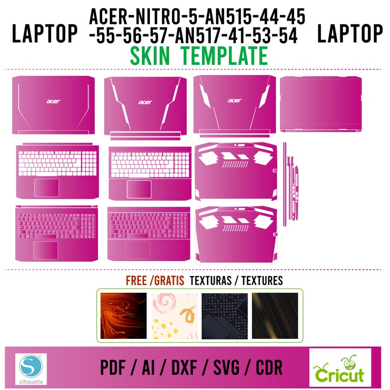 Acer Nitro 5 AN515 44-45-55-56-57-AN517 41-53-54 Laptop Skin Template ...