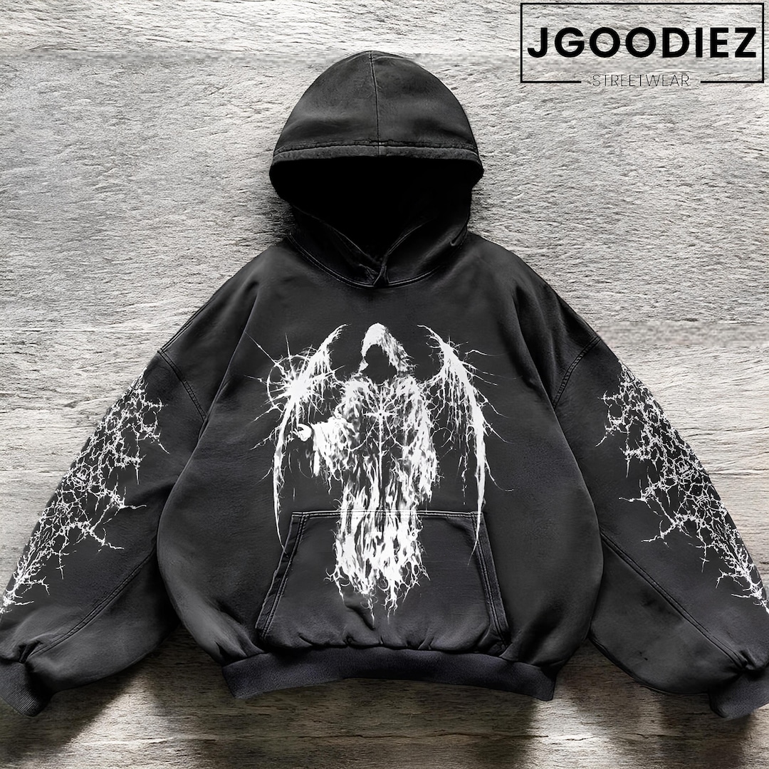 Y2k Dark Gothic Print Cotton Oversized Hoodie, Graphic Hoodie, Gothic Hoodie, Oversized Hoodie ...