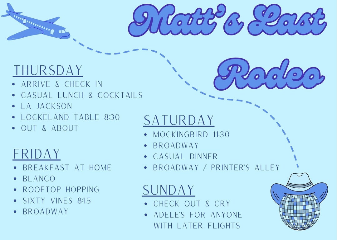 Last Rodeo Itinerary Template - Etsy