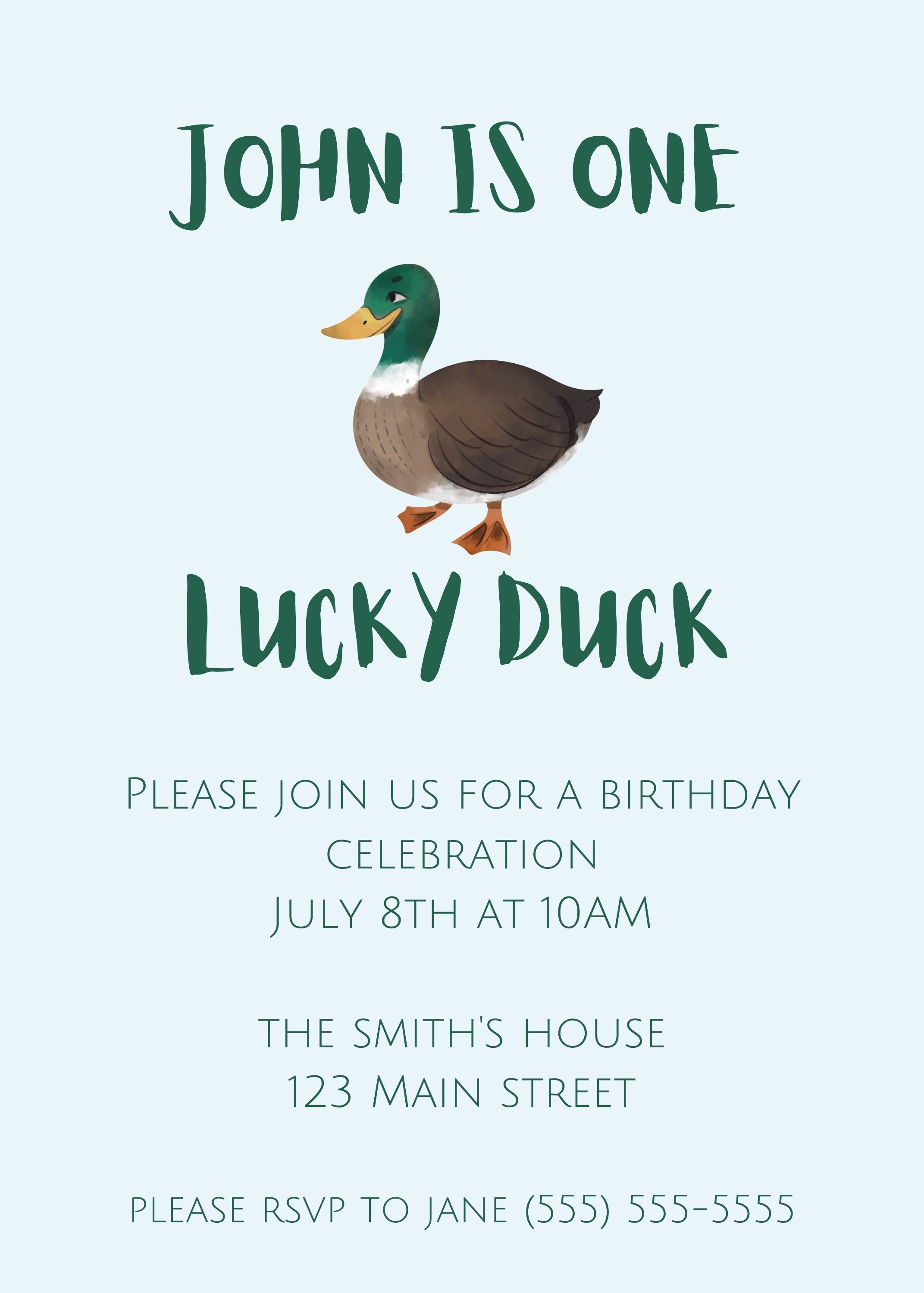 One Lucky Duck Birthday Invitation Template - Etsy