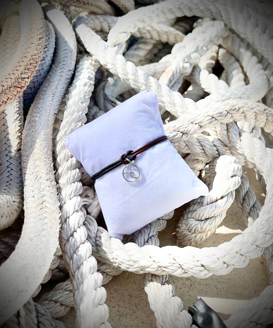 Genuine Leather Corded Nautical Wave Charm Reef/square Knot - Etsy
