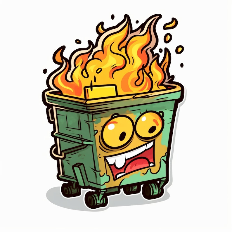 Quirky Cartoon Dumpster Fire Sticker - Add a Playful Twist to Your ...