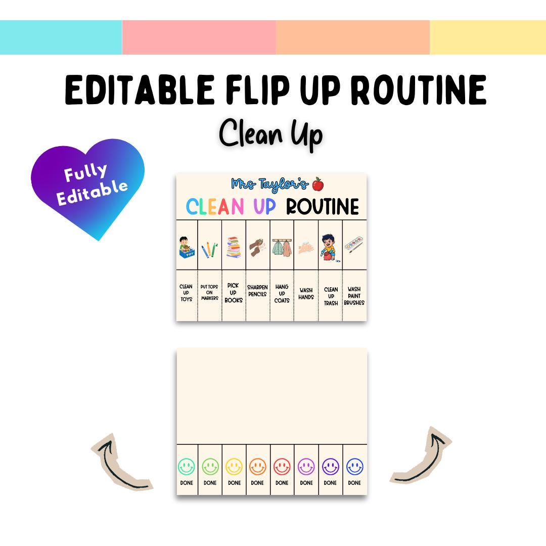 Editable Classroom Clean up Flip Card Routine, Preschool Routine for ...