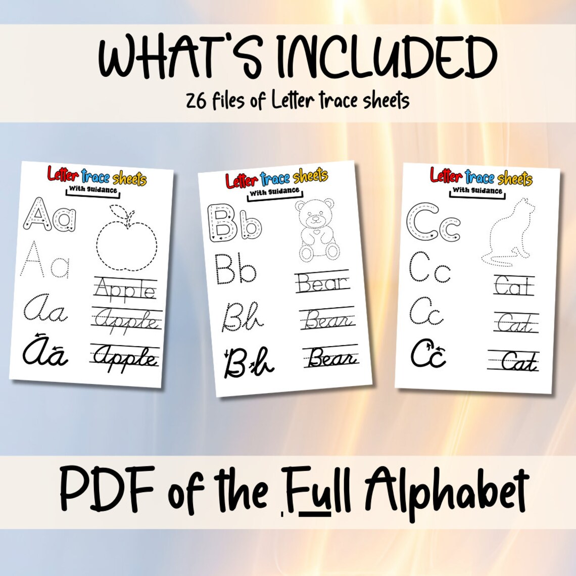 ABC Trace Handwriting Bundle Sheets, Letter Trace Worksheets, Cursive ...